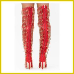 Shoes | Nwt Fringe Chain Suede Thigh High Boot | Poshmark